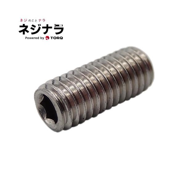 先が平らなホーローセットです。締め付ける部材をいためない為、繰り返し使用する場合に主に使用されます。六角頭付き止めねじ、いもねじ、セットスクリューなどと呼ばれます。