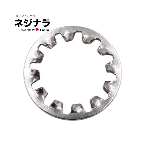 内側に歯を絞り上げた突起のついている座金です。 歯が部材に食い込むことによりゆるみを防止します。菊座金、ロックワッシャー、スターワッシャーなどと呼ばれます。