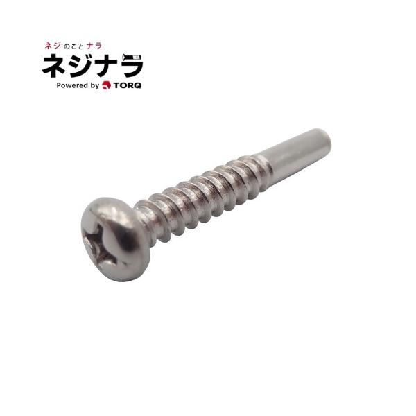 先端にねじのないガイド部分がついているタッピングです。ナベ頭で、タップやナットを使用せず下穴だけで締結ができる薄板鋼板用のねじです。