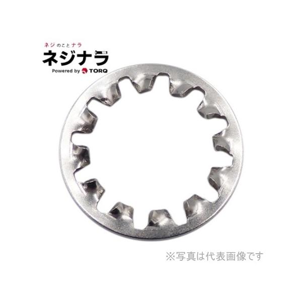 内側に歯を絞り上げた突起のついている座金です。 歯が部材に食い込むことによりゆるみを防止します。菊座金、ロックワッシャー、スターワッシャーなどと呼ばれます。