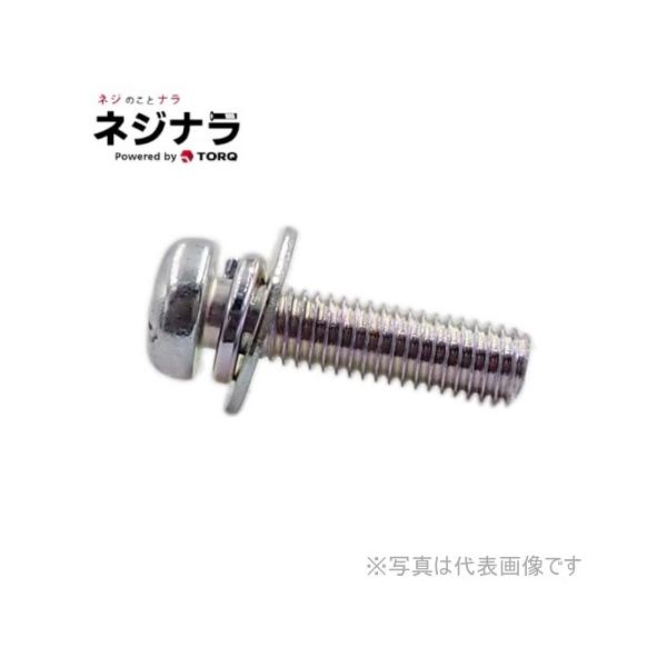 座金組み込みのセムスねじです。十字穴付きのナベ小ねじに、JISの丸座とスプリングワッシャーが一体になっています。