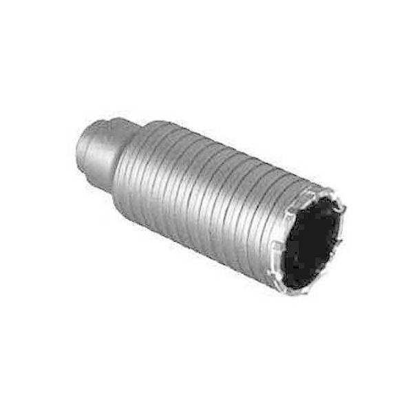 品名：ハンマー用コアビット（カッター）ガイドプレート付　　適合材：コンクリート、鉄筋コンクリート　　穿孔可能材：　モルタル、レンガ、ブロック、PCコンクリート　　特長：　・重量型ハンマードリルの強力パワーを効率良く刃先に　　伝える構造により...