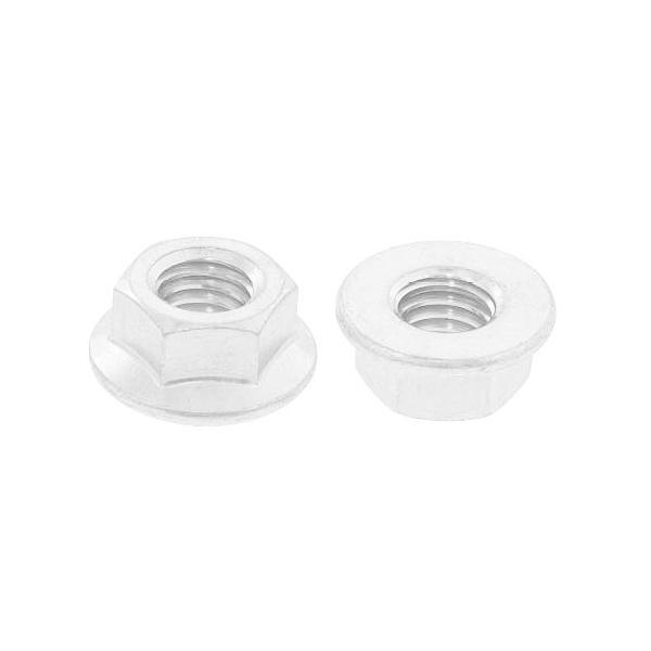 形状　●二面幅より大きい座面が付いたナットです。　●座面部にギザが付いている物（セレート付）と付いていない物（セレート無）の２種類あります。　　特徴　●座面が大きい分締付け強度が増すため、ゆるみ止め効果が発生します。　●ギザ付きは接地面への...