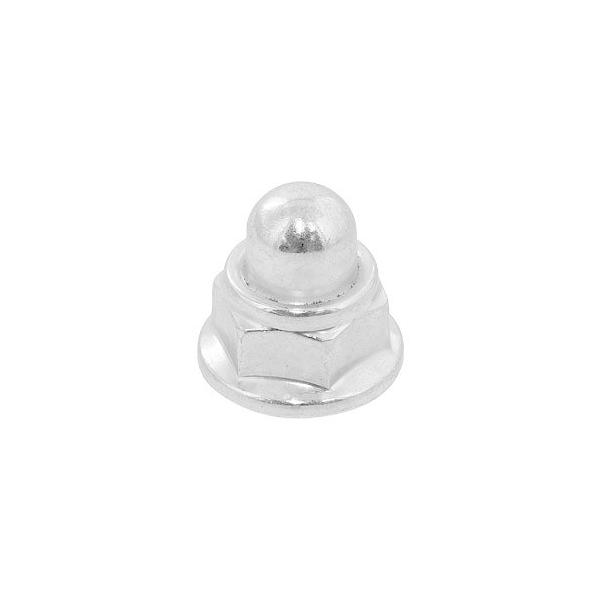 ◆ゆるみ止め機能付きのＣＡＰ付きフランジナットです。　◆ボルトのねじ部を隠す事により、見た目をきれいにしたり安全性を高めることができます。　◆広い座面による強い締結力とフリクションリングによる安定したゆるみ止め機能を兼ね備えています。