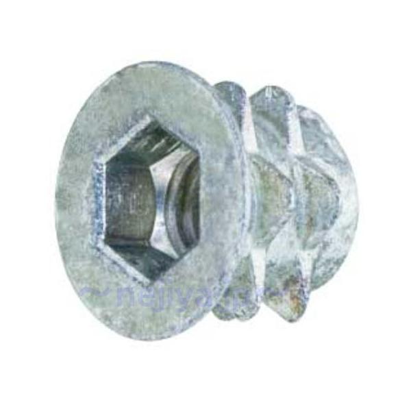 鬼目ナットSタイプ　M6X16木工用埋め込みナット●部品強度が弱く、雌ネジを作れない部分に挿入して使用します。●挿入方法は、ネジ込み式です。［参考下穴径］9〜9.5[レンチ径］6