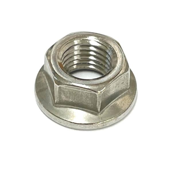 M10 P=1.25(細目ピッチ)ステンフランジナット 日本製車やバイクでよく使われるM10P=1.25細目ピッチ小型規格平径(レンチサイズ)14mm/フランジ径19mm/全高9mmサビに強いSUS304系ステンレス製セレート(裏面のギザギ...