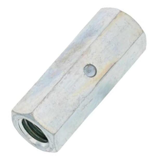 W3/8X14X40　ポンチ付高ナット　ユニクロメッキ窓/ポンチ付き高ナット全ネジのジョイントなどに！入れすぎを防ぐポンチ（ストッパー）付！細身の平径14タイプです。*発注単位に関する注意*当コーナーでは販売単位として「10個入りパック」等...