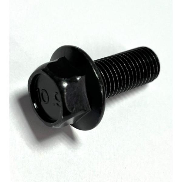 M10(P=1.25) X20L フランジボルト(10.9三価黒メッキ)材料:SCM調質鋼／表面処理:三価クロメート(黒色系)強度区分 10.9規格/日本メーカー製平径(スパナサイズ)14 / フランジ径φ21 / セレート無L寸の表記は頭...