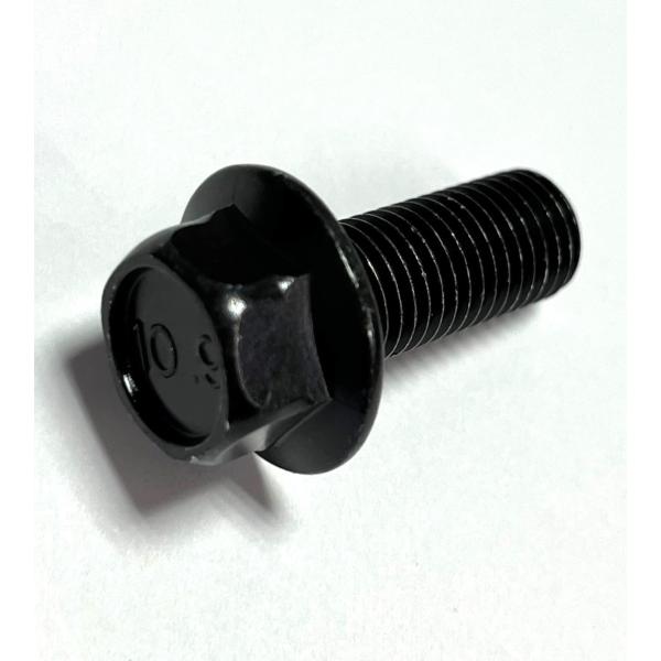 M10(P=1.25) X25L フランジボルト(10.9三価黒メッキ)材料:SCM調質鋼／表面処理:三価クロメート(黒色系)強度区分 10.9規格/日本メーカー製平径(スパナサイズ)14 / フランジ径φ21 / セレート無L寸の表記は頭...