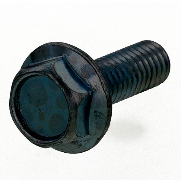 M12(P=1.75) X20L 黒メッキ 鉄 フランジボルト(2種セレート無)(並目ピッチ)平径17/フランジ径25鉄製フランジボルト。フランジボルト2種、セレート(座面のギザギザ)無し材質：SWRCH材(冷間圧造用炭素鋼線)表面処理：環...