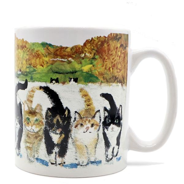 【商品名】マンハッタナーズ マグカップ「アンパイアロックを闊歩する」／日本製磁器／約280ml（満水約320ml）／レンジ・食洗機対応【キャッチ】セントラルパークの巨岩“Umpire Rock”を闊歩する猫たち。毎日の一杯が楽しくなる日本製...