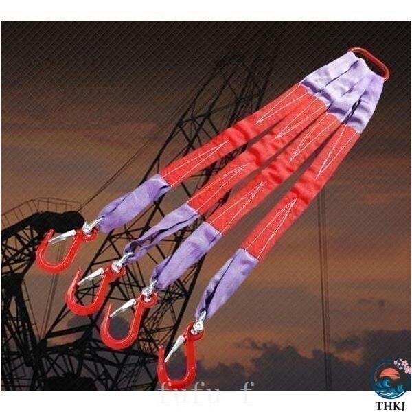 新品ベルトスリング4点吊りスリングベルト玉掛け合金鋼製フック付きリング付きポリエステル製1m耐荷重2tベルト幅4cm