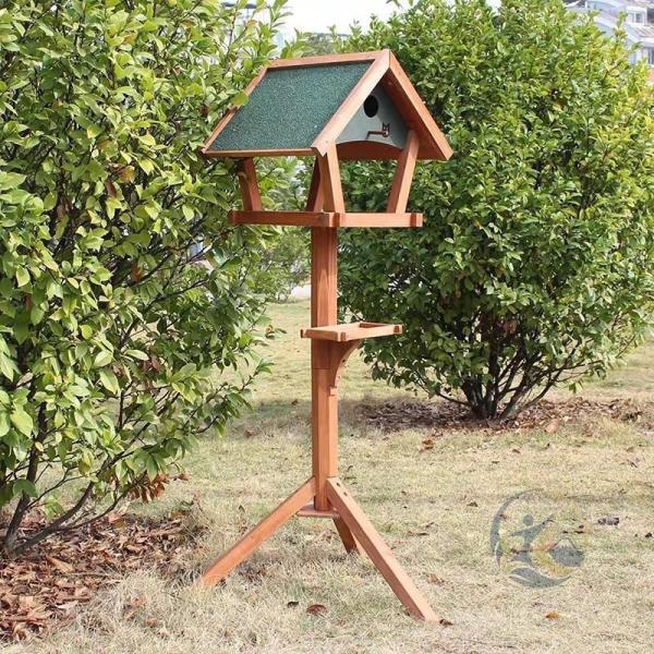 野鳥の餌台 木製屋外バードフィーダー 屋根付き 自立鳥のエサ台 鳥餌入れ 野鳥観察 高さ128cm 据え置き 庭 室外 庭園 野鳥用 ガーデニング飾り物 設置簡単