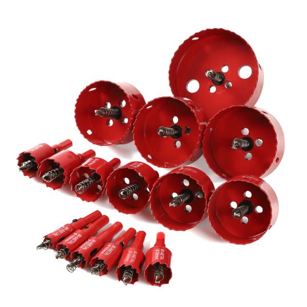 商品名：16〜100mm バイメタル ホールソー ホルソー セット 16点 穴あけ 切削 工具 ホールソーセット 木工 穴開け インパクト 電動ドリル 配管使用頻度の高いものを厳選！お得なバイメタルホールソー16点セットです。アルミ板、鉄板...