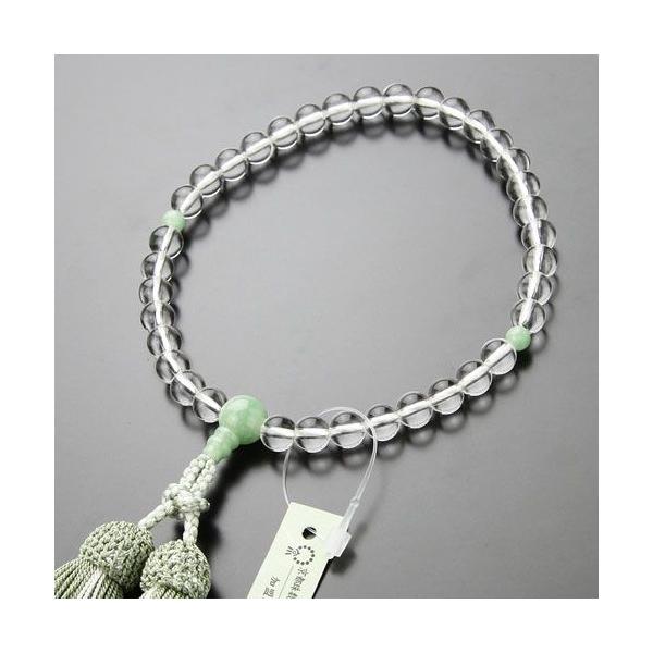 すべての宗派のお客様にお使い頂ける女性用のお数珠でございます。素材は、上質の水晶とビルマ翡翠を使用いたしました。翡翠は、正真正銘、天然のビルマ翡翠でございます。水晶が、約7ミリサイズですので、一歩引いた上品で控え目な仕上がりでございます。房...