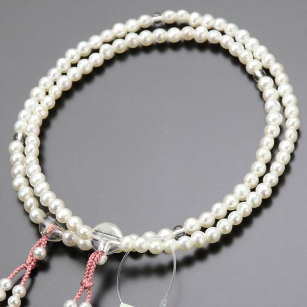 真言宗、女性用の正式なお数珠でございます。素材は、6月の誕生石であります淡水パールでございます。美しい淡水パールのみを、厳選して使用させて頂いております。アクセントには、天然の水晶を使用いたしました。房は、丈夫で扱い易く、型崩れを起こさない...