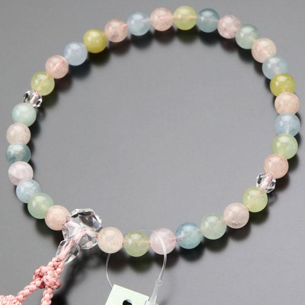 すべての宗派のお客様にお使い頂ける女性用のお数珠でございます。素材は、ミックスベリルでございます。アクアマリン、エメラルド、モルガナイトなどベリル系の天然石を総称して、ミックスベリルと呼ばれております。ピンクやブルーの爽やかなパステルカラー...