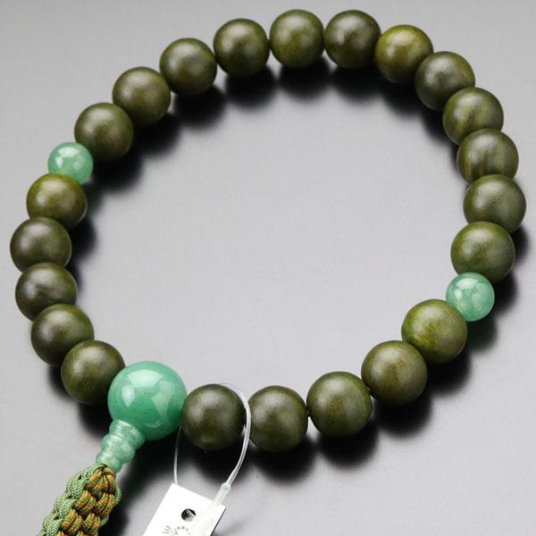 浄土真宗、男性用の正式なお数珠でございます。素材は、深い落ち着いた緑色が特徴の生命樹（緑檀）でございます。「生命の木」という意味を持ち、樹液が万病に効くとされ、あらゆる災厄を祓う霊木として、王族や高僧たちに珍重されてきました。使い込むほどに...