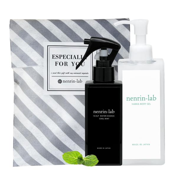 ギフトラッピング済だからプレゼントにおすすめ。おしゃれなグレーストライプのギフト袋にラッピングしてお届けします。人気の冷感グッズのセットギフト。清涼成分ハッカ油配合の冷感ボディジェルと、頭皮用スカルプミストのセットで暑い夏でもひんやり爽快！...