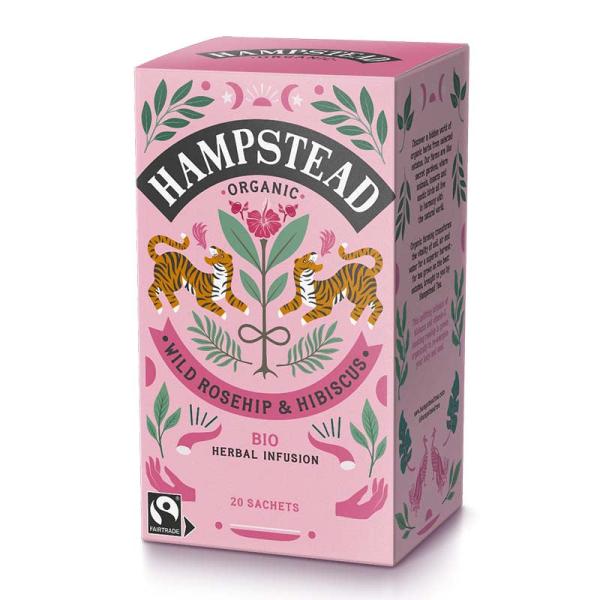 ハムステッドティー ローズヒップ&amp;ハイビスカス ティーバッグ 20包 HAMPSTEAD TEA 有機ハーブティーHampsted Tea イギリス ハーブティー お茶 オーガニックノンカフェイン 20個入り tominaga 富永...