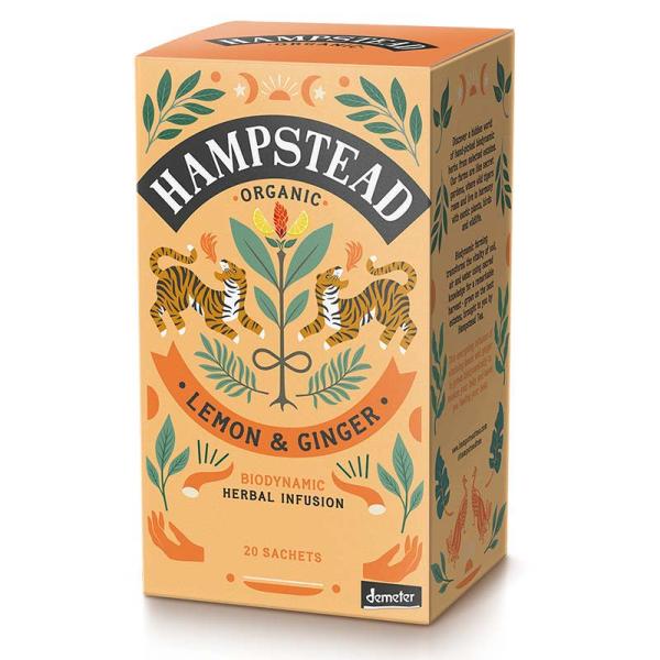 ハムステッドティー レモン&amp;ジンジャー ティーバッグ 20包 HAMPSTEAD TEA 有機ハーブティーHampsted Tea イギリス ハーブティー お茶 オーガニック 有機JAS デメター認証 20個入り tominaga ...