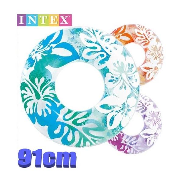 空気を入れるタイプでコンパクトに収納可能。コンパクトにたためるので持ち運びに便利です。９１cmと大人も子供も使いやすいサイズです。INTEX社は逆止弁の浮き輪となります。子供〜大人まで使用可能。　あくまで遊具となります。救命用ではございませ...