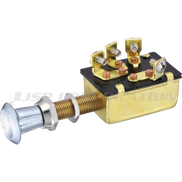 ■クロームメッキ製■取付穴サイズ：径10mm●レバーを引くタイプのスイッチ●一度引くと片方がONになり、もう一段階引くと両方のスイッチがONになります