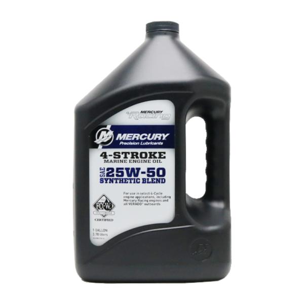 ◆佐川急便発送■部分化学合成油(シンセティックブレンド)■粘度：SAE 25W-50■NMMA規格：FC-W■容量：3.78L(1Gal)■使用可能エンジン：MERCURY VERADO 船外機、ハイパーMerCruiser 525〜165...