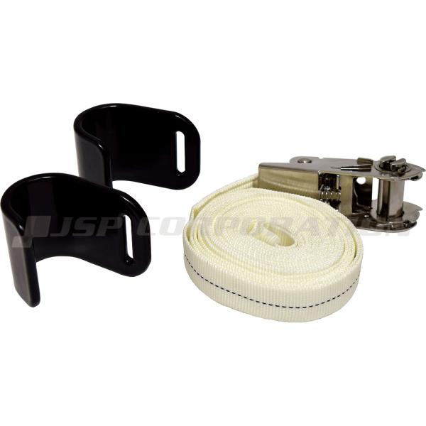 ■適応：PWC汎用　■ステンレスラチェット●リアデッキやシートに荷物を簡易的にラッシングするのに便利です。●ガソリン缶以外の荷物固定にもおすすめです。※万が一の落下に備え、ベルトフックセット以外に荷物とジェットを結ぶ事をお奨めします。※当製...