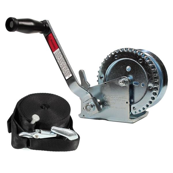 ■ウインチ材質：スチール製（亜鉛メッキ塗装）■牽引最大負荷：約545kg■付属ストラップ：長さ5m、幅5cm●スチールに亜鉛メッキ塗装が施されているため、錆に強く、長く使えるのが特長の台湾製トレーラーウインチです。●垂直方向への昇降には使用...