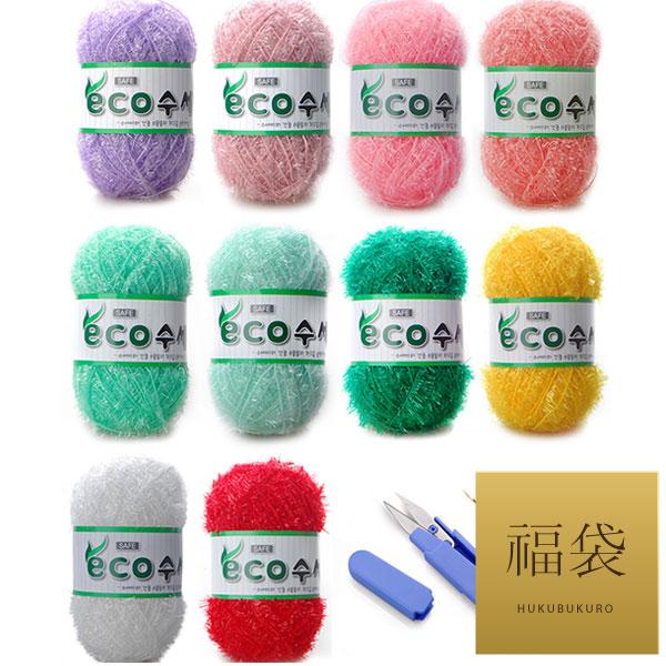 【お取り寄せ】( 手編み糸 福袋 ) A エコ たわし 糸  40g x 10個 x 糸切りバサミx レースかぎ針 セット │  Eco Scrubby 10boll pack 毛糸福袋 ※メール便規格外の為、宅急便のみの受付となります。■...