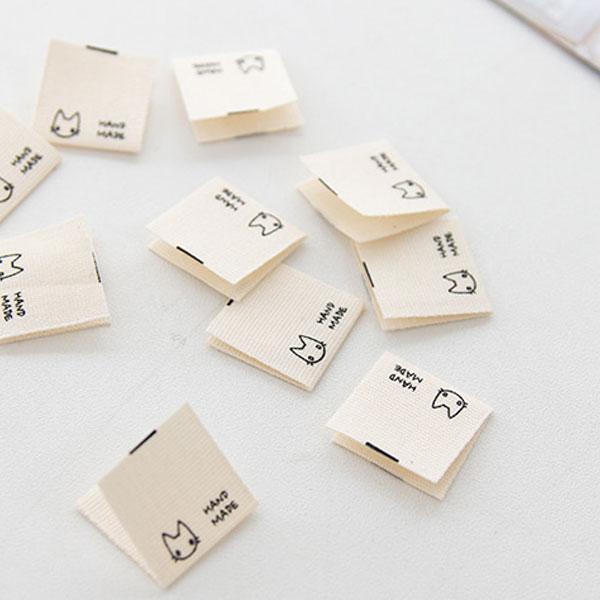 ( ラベル ) シンプルキャットコットンラベル（２個セット）+入数：2枚+販売サイズ： 2cm x 4cm+素材：コットン