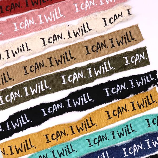 ( テープ ) 36mm  I Can I Will コットンテープ 13color 【 商用利用可 】+販売サイズ：36mm x 90cm+素材:コットン　100％ヴィンテージ感たっぷりのカラーコットンテープにお洒落なレタリングをプリント...