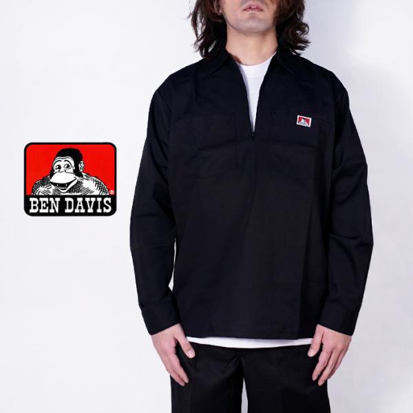 【検索ワード】ベンデイビス 長袖 ワークシャツ BEN DAVIS HALF ZIP WORK SHIRTS L/S(1/2ZIPPER) Black ブラック 黒 #224 XXL 2XL 大きいサイズ ポケットシャツ ハーフジップ カジ...
