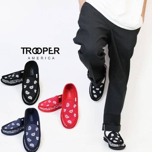 【検索ワード】トゥルーパーアメリカ スリッポン ハウスシューズ TROOPER AMERICA Black Navy Red【USサイズ】KS-002 バンダナ柄 ペイズリー柄 キャンバス ルームシューズ カジュアル シューズ 靴 メンズ ...