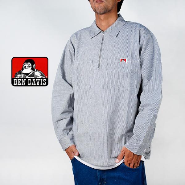 【検索ワード】ベンデイビス 長袖 ワークシャツ BEN DAVIS HALF ZIP WORK SHIRTS L/S(1/2ZIPPER) Hickory ヒッコリー XXL 2XL 大きいサイズ ポケットシャツ ハーフジップ カジュアル ...