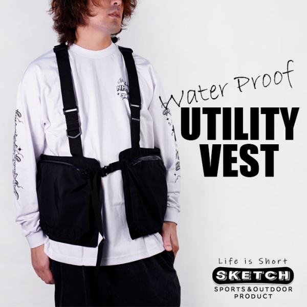 【検索ワード】防水ベスト sketch WATER PROOF LONG UTILITY VEST ウォータープルーフロングユーティリティベスト ストリート スノーボード バイク フィッシング キャンプ ミリタリー メンズ レディース ユニ...