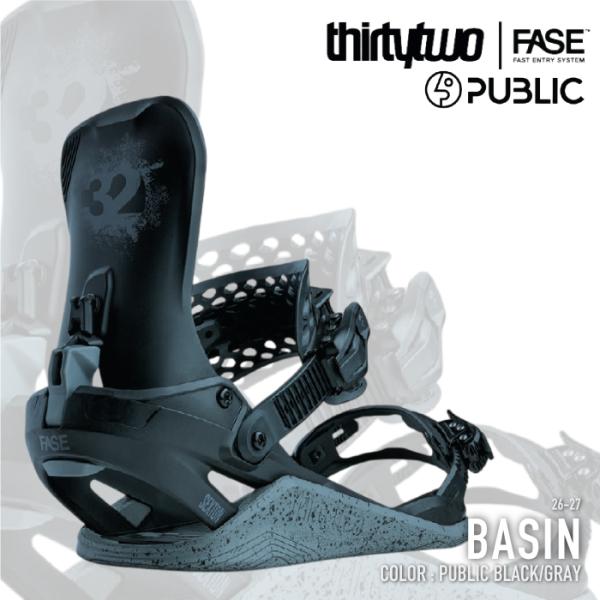 【検索ワード】スノーボード ビンディング サーティーツー THIRTYTWO BASIN PUBLIC FASE Public Black Gray フェイズ バインディング メンズ レディース 26-27 SNOWBOARD snowbo...