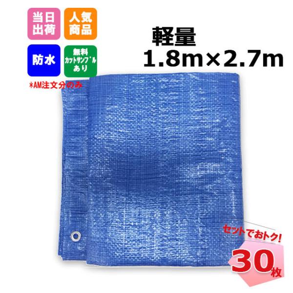 商品名 ブルーシート 軽量サイズ 1.8m×2.7m仕上がり寸法 1.7m×2.6m入数 30枚・軽量で使いやすい！・養生や目隠し、雨・風からの保護によく使われます。・引っ越しや災害時などにも重宝します○注意○呼び寸法と実際のサイズは違うシ...