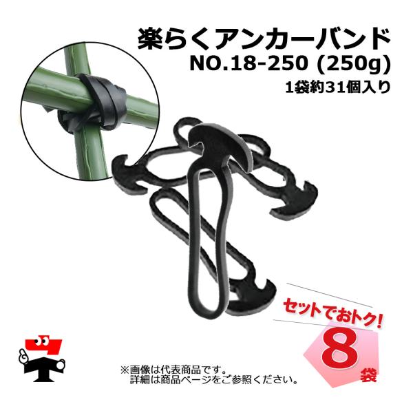 ●個人宛送料不要の商品です。●商品説明・商品名 楽らくアンカーバンド・サイズ　NO.18（AK18）：長さ180mm、幅6mm、ゴム厚み 2.5mm、伸び長さ320mm・色 ブラック・材質 合成ゴム（EPDM）・入数　250ｇ（1袋に約31...