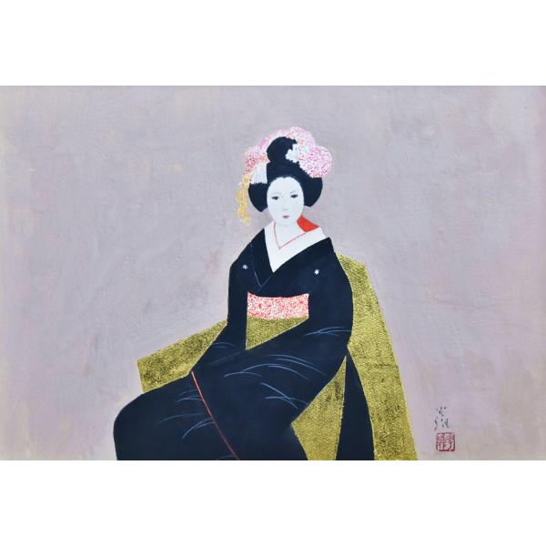 ★作　者　　安野光雅★作品名　「舞妓さん」★技　法　　紙にガッシュ★サイン　　画面右下に直筆サイン　　　　　　画面右下に朱印　　　　　　額右下に「安野光雅 舞妓」のパネル　　　　　　額裏に共シール★保　証　　真作保証★制作年　　２０１６年★...