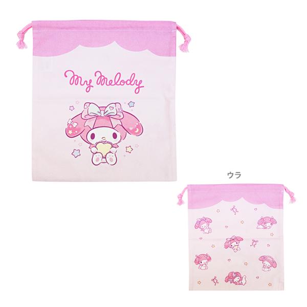 衣類やシューズを収納できる巾着袋！体操服やタオル、23cmまでのシューズ入れるのにぴったりなサイズ♪使用しない時は折りたたんで簡単に小さく収納できます◎【仕様】本体サイズ：約W265×H295mm材質：綿100％日本製サンリオ　体操服袋　体...