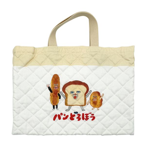 パンどろぼうの可愛いレッスンバッグです。キルトなので軽く持ちやすくなっています。通園・通学や習い事にぴったり◎【仕様】サイズ：約W400×H300mm(持ち手含まず)材質：綿キルティングタイプ日本製体操服袋　カバン　鞄　バッグ　キルト生地　...