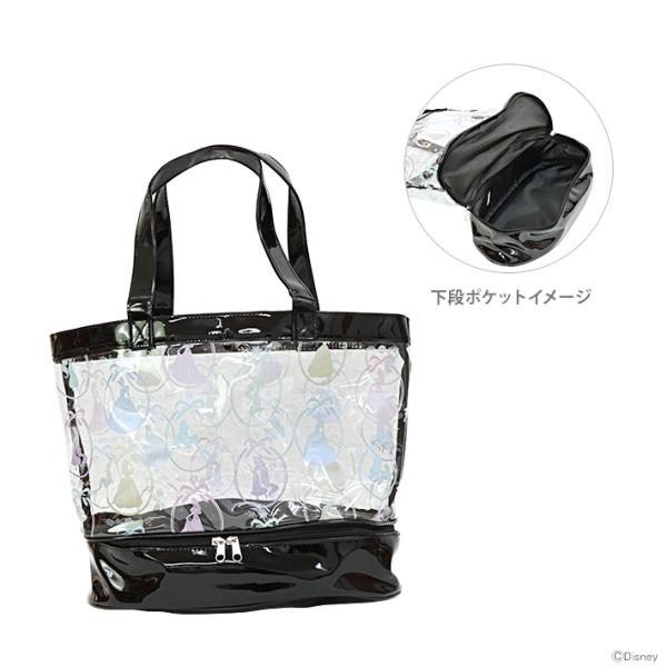 タオルや水着などプールや海水浴に必要なものをいれられるプールバッグ！小物を別々に収納できる便利な二重底仕様が便利♪透明仕様なので中身が確認できて安心◎【仕様】本体サイズ：約W330×H300×D160mm材質：(本体)塩化ビニル樹脂、(持ち...