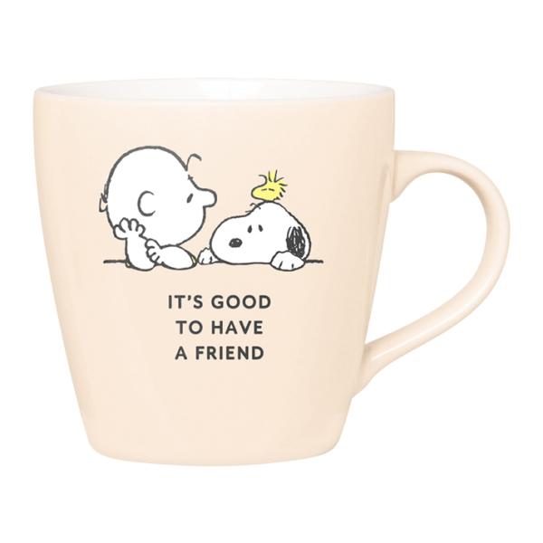 スヌーピーのマグカップが登場！食洗機・電子レンジ対応で様々な飲み物を楽しむことができます♪普段使いにはもちろん、プレゼントにもピッタリです◎【仕様】本体サイズ：約φ90×H90mmパッケージサイズ：約W110×H97×D95m材質：磁器（ニ...