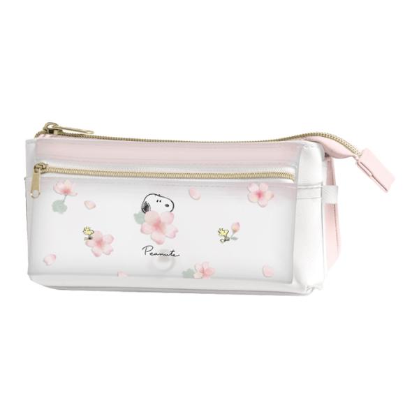 収納力抜群なフラップポケットペンケース！前面のフラップポケットは桜のデザインが入ったクリア素材♪【仕様】本体サイズ：約W185×H95×D65mm材質：合成皮革・PVC文房具　文具　小物入れ　ステーショナリー　ポーチ　勉強　子ども　こども　...