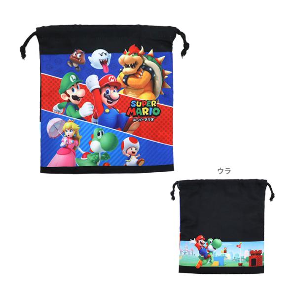 マリオのキャラクターが並んだにぎやかなデザインの小さめサイズの巾着袋です。コップ袋や歯ブラシ入れなどにも最適です◎入学や新年度の準備にピッタリ♪【仕様】サイズ：約W180×H205mm材質：ポリエステル巾着袋　小物入れ　便利　小学生　中学生...