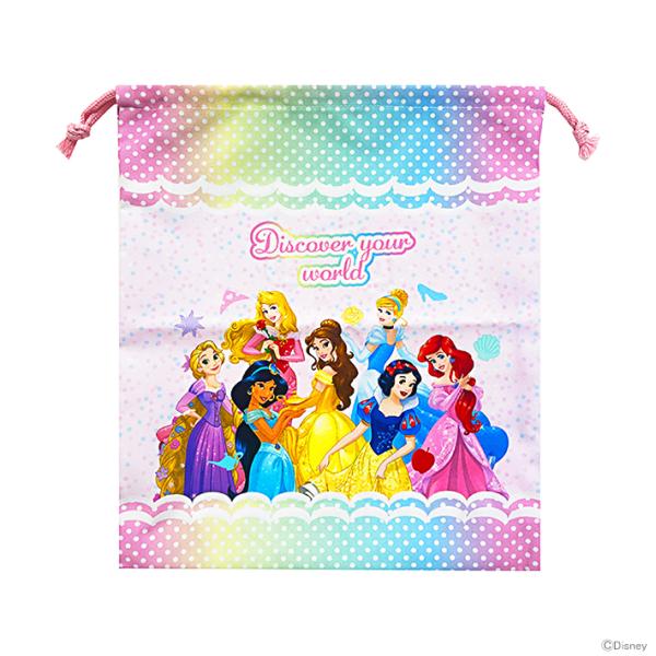 ディズニープリンセスのかわいい巾着袋が登場！体操服や、小物入れなど様々なシーンで活躍しそう♪入学や新年度の準備にピッタリです♪【仕様】本体サイズ：約W320×H360mm材質：ポリエステルプリンセス　グッズ　Mサイズ　給食　小物入れ　幼稚園...