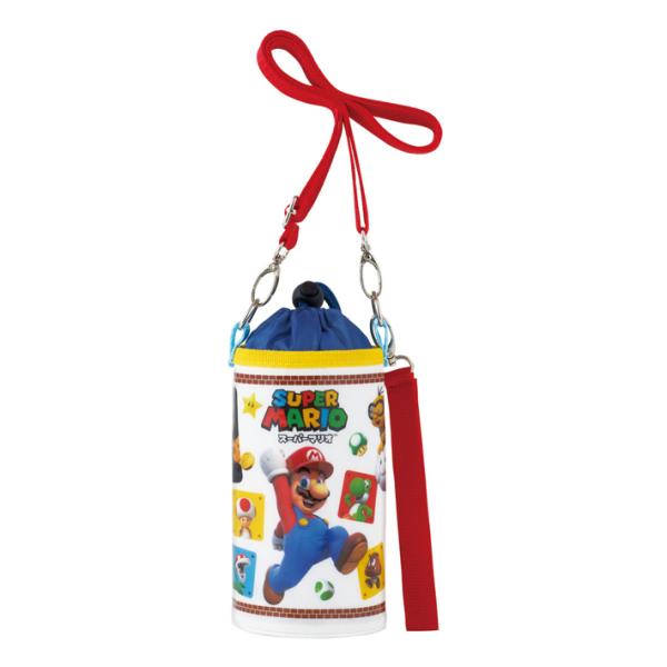 スーパーマリオのおしゃれなランチグッズ！光沢があるエナメルのペットボトルケースです♪※500mlサイズまでのペットボトル対応(直径 約65mm以内のボトルに対応可能)【仕様】サイズ：約Φ90×H170mm(巾着・ショルダーベルト含まず)ショ...