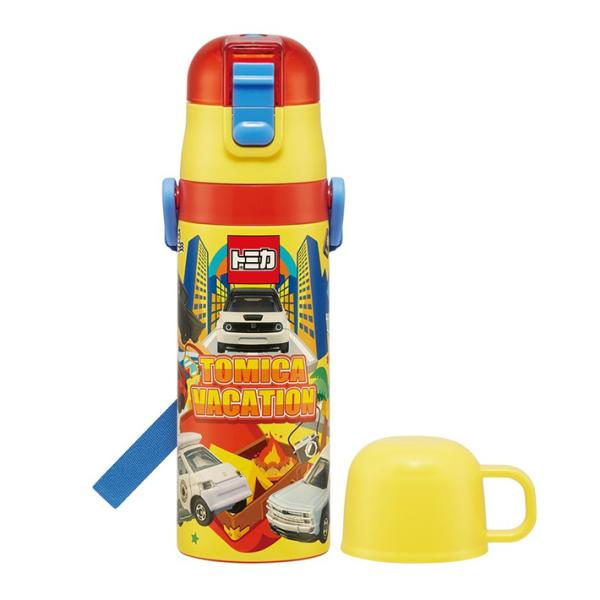 トミカの2WAYステンレスボトルが登場♪2種類ある飲み口を付け替えて、ダイレクト飲みタイプとコップ飲みタイプで使い分け！真空二層構造なので、保冷・保温効果が長持ち◎【仕様】サイズ：約φ68×H230mm容量：ダイレクトタイプ：470ml／コ...